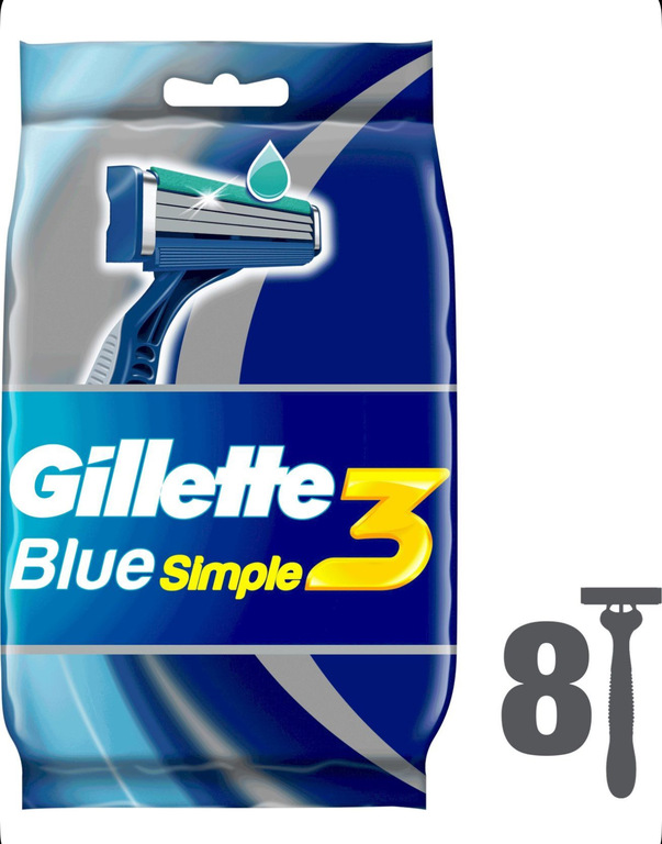 Бритвенные станки Gillette Blue Simple 3, одноразовые, 8 шт (с картой ...